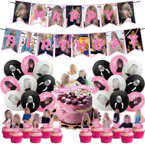 46pcs happy birthday party decorations, room decorations, music merch include singer birthday kids' party balloons, happy birthday kids' party banner, kids' cake topper and cupcake toppers