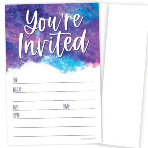 galaxy invitations with envelopes for out of this world birthday party (20 count) - outer space theme featuring starry night sky