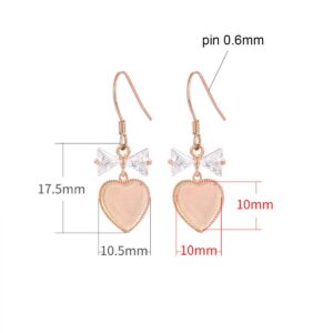 925 Sterling Silver Hook Earring Tray Bezel Earring Hook Blank fit 10X10mm Heart Cabochon Setting Ear Base Findings for DIY Glass Cameo Jewelry Making(Rose Gold)