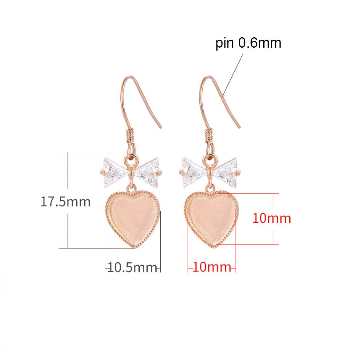 925 Sterling Silver Hook Earring Tray Bezel Earring Hook Blank fit 10X10mm Heart Cabochon Setting Ear Base Findings for DIY Glass Cameo Jewelry Making(Rose Gold)