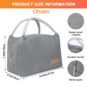 Ohiatn Lunch Bag for Women Men Insulated Lunch Box Bags for Adult, Reusable Lunch Tote Bag Portable Lunch Cooler Bags Leakproof Thermal High Capacity Hangbags for Work Office Picnic Outdoor, Grey