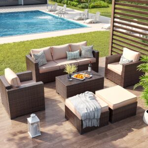 udpatio 6 piece patio furniture 7 seats wicker outdoor sectional, thick cushions patio couch chair with ottoman & storage table for porch, balcony