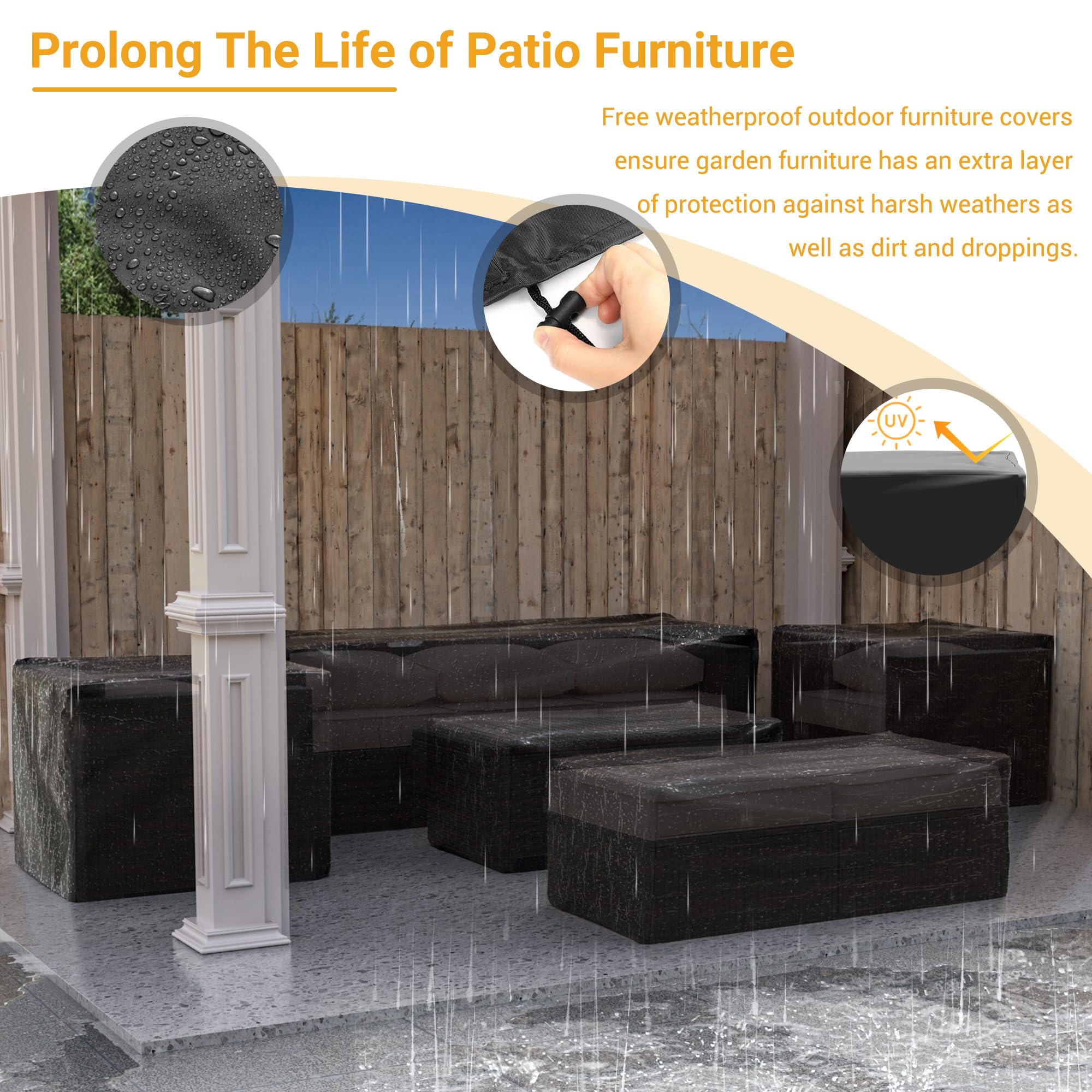 UDPATIO 6 Piece Patio Furniture 7 Seats Wicker Outdoor Sectional, Thick Cushions Patio Couch Chair with Ottoman & Storage Table for Porch, Balcony