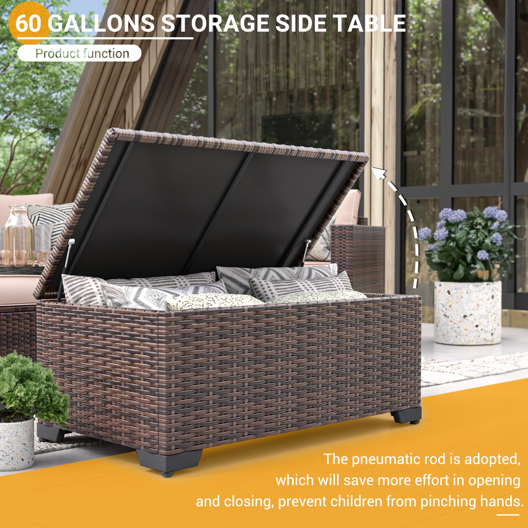 UDPATIO 6 Piece Patio Furniture 7 Seats Wicker Outdoor Sectional, Thick Cushions Patio Couch Chair with Ottoman & Storage Table for Porch, Balcony