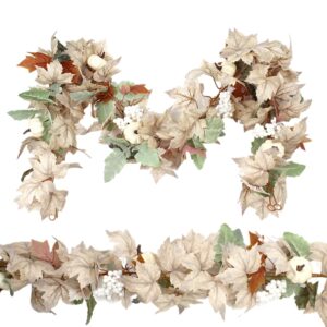 fall maple leaves garland,6 feet/8.85 feet artificial hanging vine garland,autumn maples leaf pumpkin berry garland,colorful fall harvest decor for home wedding fireplace (6 feet/1.8m(a+b))