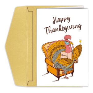 funny thanksgiving turkey card for women men, hilarious fall seasons card, happy thanksgiving card for family friend, thankful holiday card