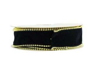 ribbon bazaar wired pearl edge velvet ribbon - black (gold pearls) 1-1/2" 10yd