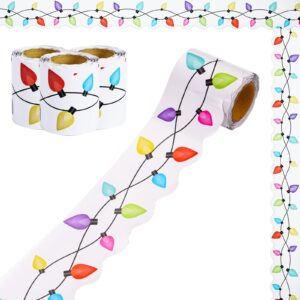 99 feet christmas bulletin board borders paper light bulb scalloped border trim christmas classroom border decorations for xmas holiday back to school office party decor,3 rolls(classic light bulb)