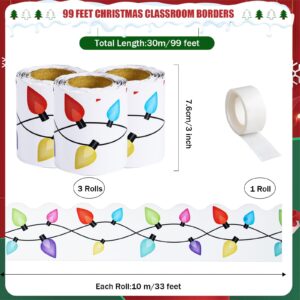 99 Feet Christmas Bulletin Board Borders Paper Light Bulb Scalloped Border Trim Christmas Classroom Border Decorations for Xmas Holiday Back to School Office Party Decor,3 Rolls(Classic Light Bulb)