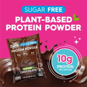 Simply Delish Plant-Based Protein Powder - Sugar Free, Keto Friendly, Clean Protein Powder in Convenient Travel Packs (Chocolate, 6 PK)