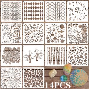 14 pcs mixed media stencils, mabor diy crafts stencils painting stencils for wall floor decor branches patterns stencils geometric styling stencils for stamp card making