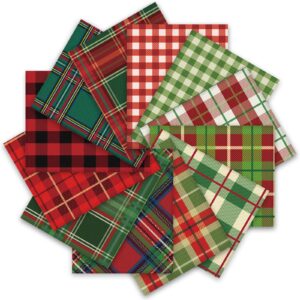 whaline 12pcs christmas cotton fabric bundles buffalo plaid xmas fat quarters red green checkered printed sewing fabrics for diy handmade crafting, 18 x 22 inch