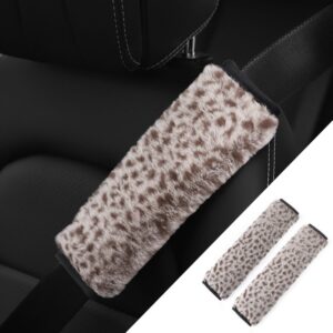 2pcs soft fluffy car seatbelt covers - winter car essentials seat belt shoulder pad full of wild leopard prints - universal seat belt cover pad for shoulder protections & car decorations (coffee)