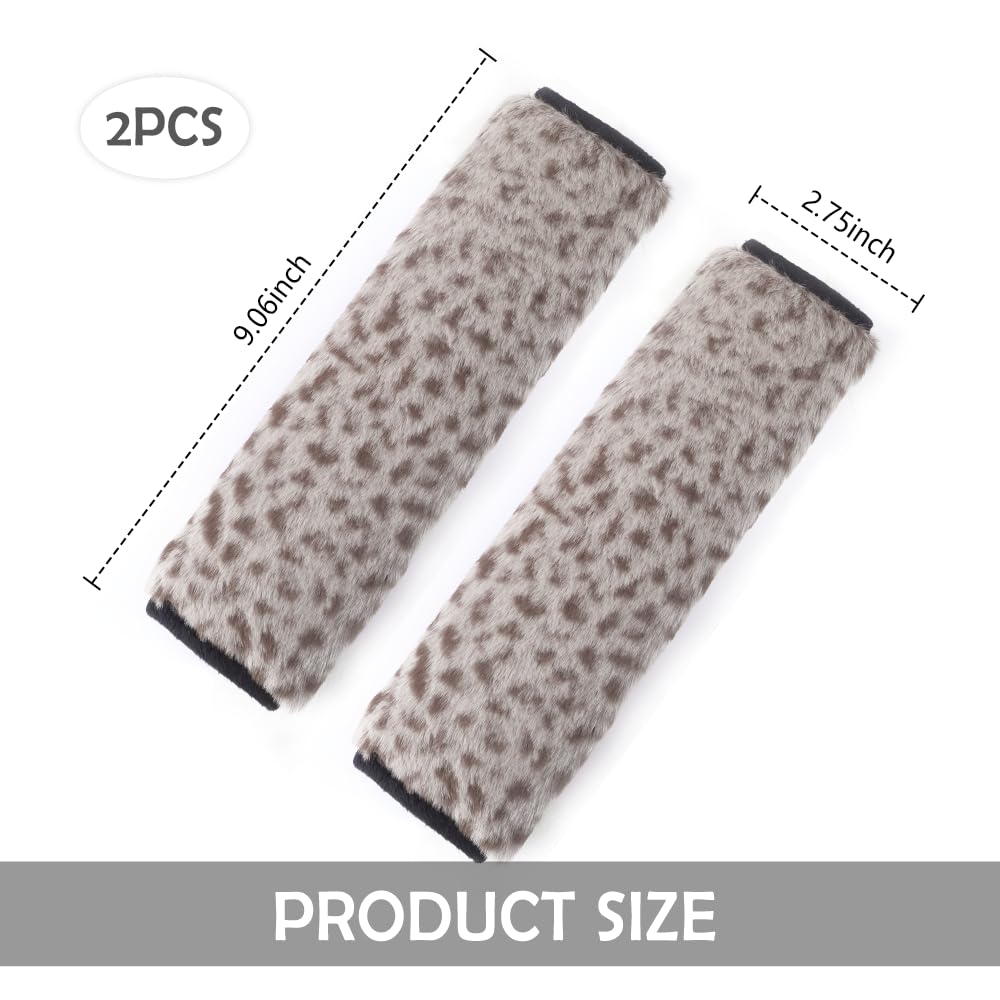 2PCS Soft Fluffy Car Seatbelt Covers - Winter Car Essentials Seat Belt Shoulder Pad Full of Wild Leopard Prints - Universal Seat Belt Cover Pad for Shoulder Protections & Car Decorations (Coffee)