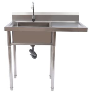 utility sink,stainless steel kitchen sink,single bowl commercial sink drain board catering prep sink with faucet and sink for restaurant,laundry,backyard,garages 39.3 * 23.6 * 36.7in