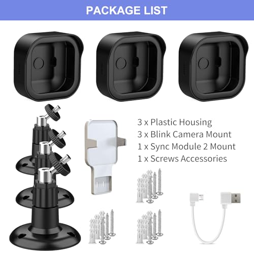 Wall Mount for Blink Outdoor 4 (4th Gen) & Blink Outdoor (3rd Gen), 3 Pack Weatherproof Protective Housing and 360° Adjustable Mount with Sync Module 2 Mount (Blink Camera Not Included, Black)