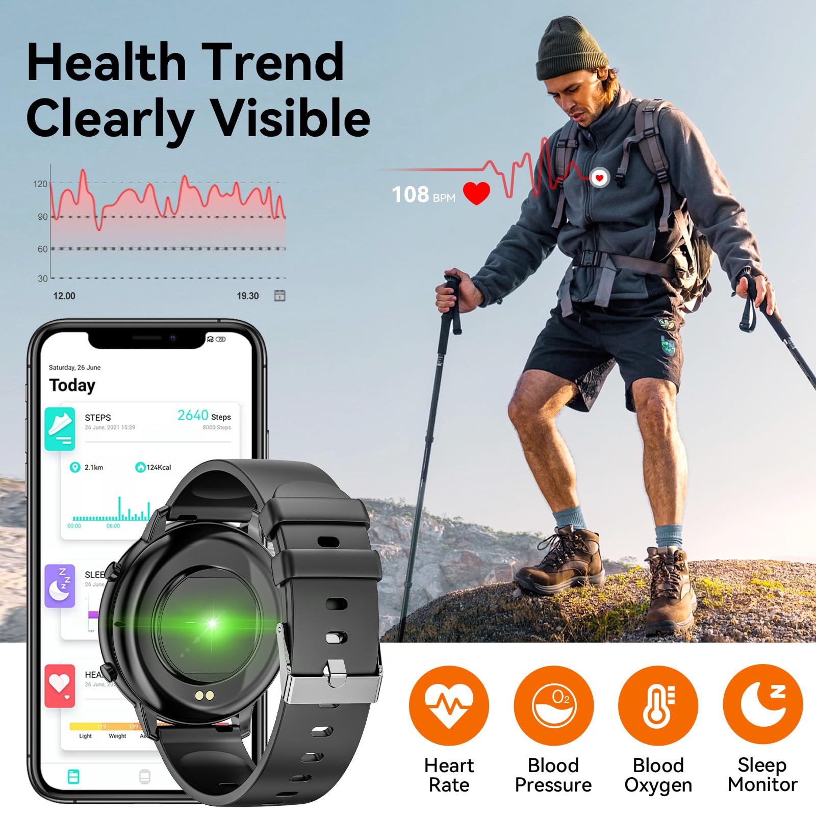 Smart Watch, Bluetooth Call Smartwatch for Men and Women,Monitoring Heart Rate/Sleep/Blood Oxygen/Pedometer,1.39-inch Fitness Tracker with Multiple Sports Modes,Smartwatches fit for iOS and Android