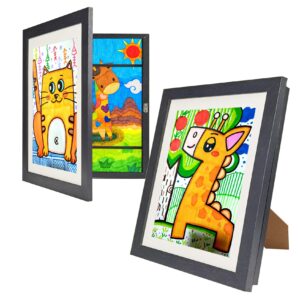 bopart 2pcs kids art frames changeable display 8.5x11 with mat or 10x12.5 without mat, front opening kid artwork picture frame great for children's drawing art projects storage holds 100 pieces