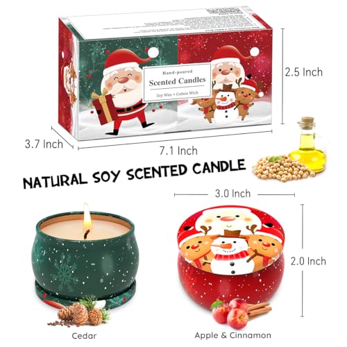 Christmas Snowman Aromatherapy Gift Set Small 4.4oz Apple &Cinnamon and Cedar Scented Decorative Candles for Women Soy Stress Relief Candles for Home, 2 Packs