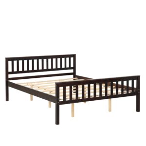 airdown queen size bed frame no box spring needed, metal platform bed frame queen with wooden headboard, mattress foundation with wood slat support, easy assembly, noise-free