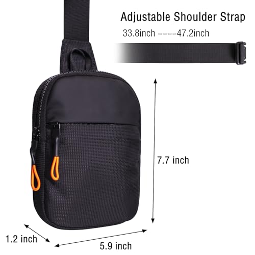 FENGSINET Chest Mini Sling Bag Waterproof Crossbody Bag Lightweight Casual Phone Bag Small Shoulder Daypack for Men Travel (Black1)