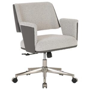 realspace® modern comfort picali bouclé fabric/vegan leather low-back task chair, white stone/gray/brushed nickel, bifma compliant