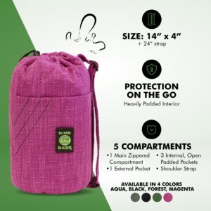 DIME BAGS - Drawstring Tube, Padded Bag, 5 Compartments, w/Shoulder Strap, Convenient, Durable (Magenta, 14")