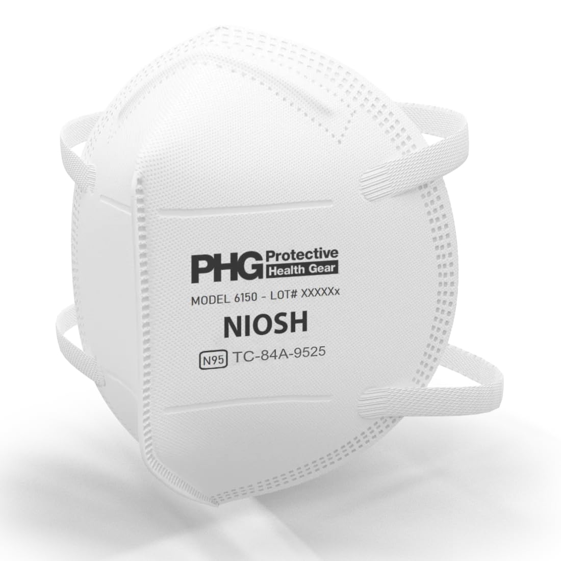 PHG PROTECTIVE HEALTH GEAR N95 Particulate Filtering Respirators, NIOSH Certified, MADE IN USA, For Medical & Personal Use, Head-Straps, 50 Individually Wrapped Masks