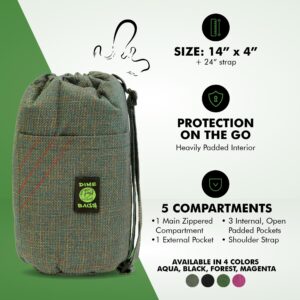 DIME BAGS - Drawstring Tube, Padded Bag, 5 Compartments, w/Shoulder Strap, Convenient, Durable (Aqua, 14")