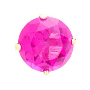 rosemarie & jubalee women's stunning round cut fuchsia pink crystal on gold tone stretch band statement cocktail ring jewelry bling, 1.5"