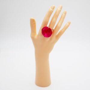 Rosemarie & Jubalee Women's Stunning Round Cut Fuchsia Pink Crystal On Gold Tone Stretch Band Statement Cocktail Ring Jewelry Bling, 1.5"