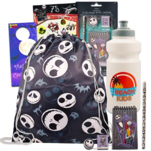 nightmare before christmas travel bag bundle - disney travel set with jack skellington bag, notebook, water bottle, stickers, more | nightmare before christmas activity set for kids