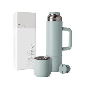 simple modern 36oz insulated hot beverage bottle with 2 mugs | travel coffee thermos for hot drinks | twist and pour top | commute, travel, and picnic friendly | roam collection | sea glass sage