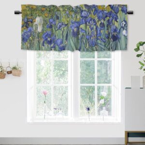 brebasf purple floral abstract oil painting valances for kitchen,spring wildlife flower green leaves valances rod pocket window treatment for bathroom living room bedroom 54x18inch,1pcs