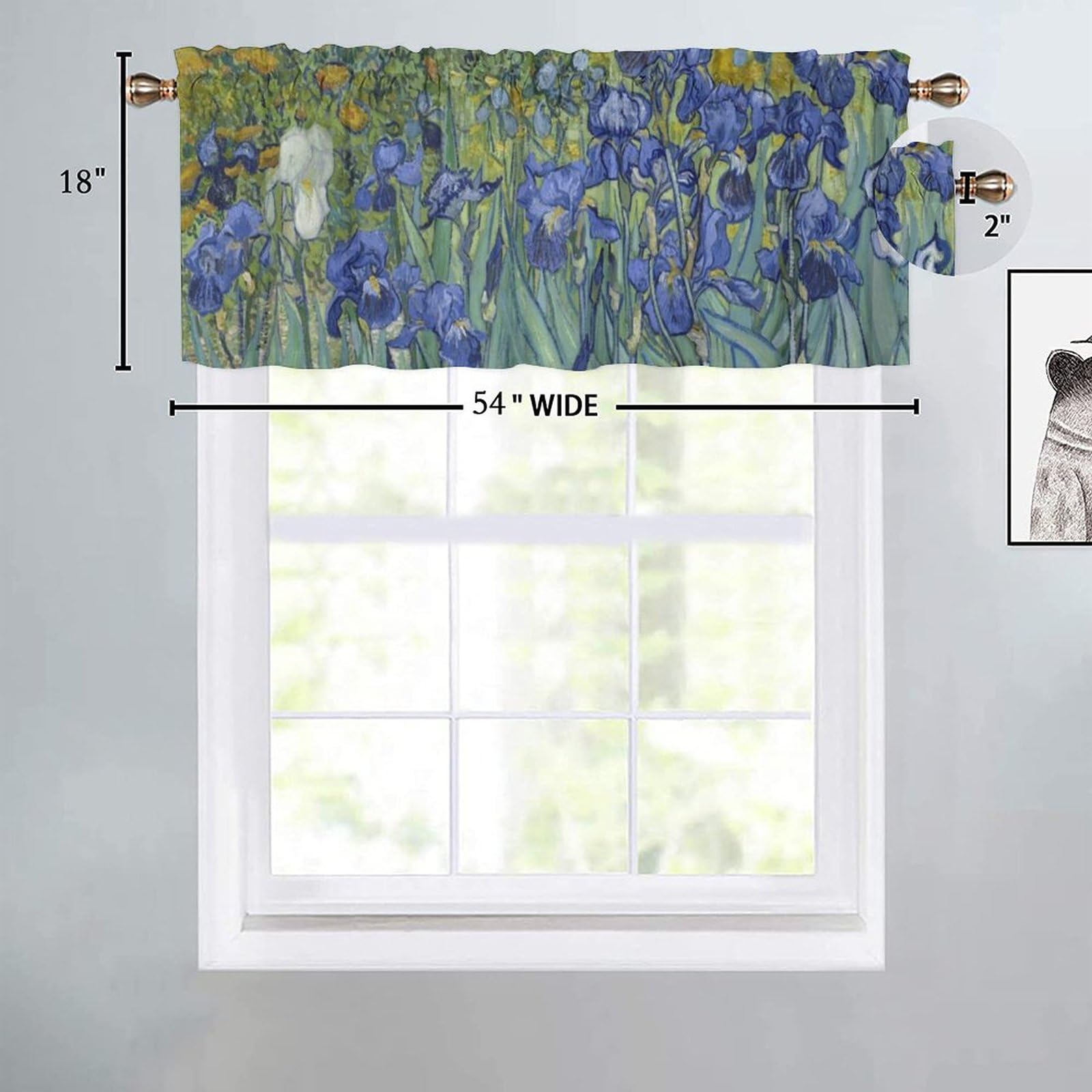 Brebasf Purple Floral Abstract Oil Painting Valances for Kitchen,Spring Wildlife Flower Green Leaves Valances Rod Pocket Window Treatment for Bathroom Living Room Bedroom 54x18inch,1Pcs