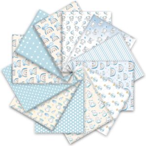 anydesign 12pcs baby shower cotton fabric bundles blue elephant hot air balloon star rainbow printed fat quarters cute sewing fabrics for diy handmade crafting, 18 x 22 inch