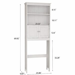 EPOXX Over The Toilet Rack 2 -Tier Toilet Bathroom Spacesaver Storage Shelf with 2 Doors Wood Storage Organizer Cabinet for Bathroom Freestanding Shelf-White (2 Shelves 1 Wooden Door)