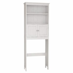 EPOXX Over The Toilet Rack 2 -Tier Toilet Bathroom Spacesaver Storage Shelf with 2 Doors Wood Storage Organizer Cabinet for Bathroom Freestanding Shelf-White (2 Shelves 1 Wooden Door)