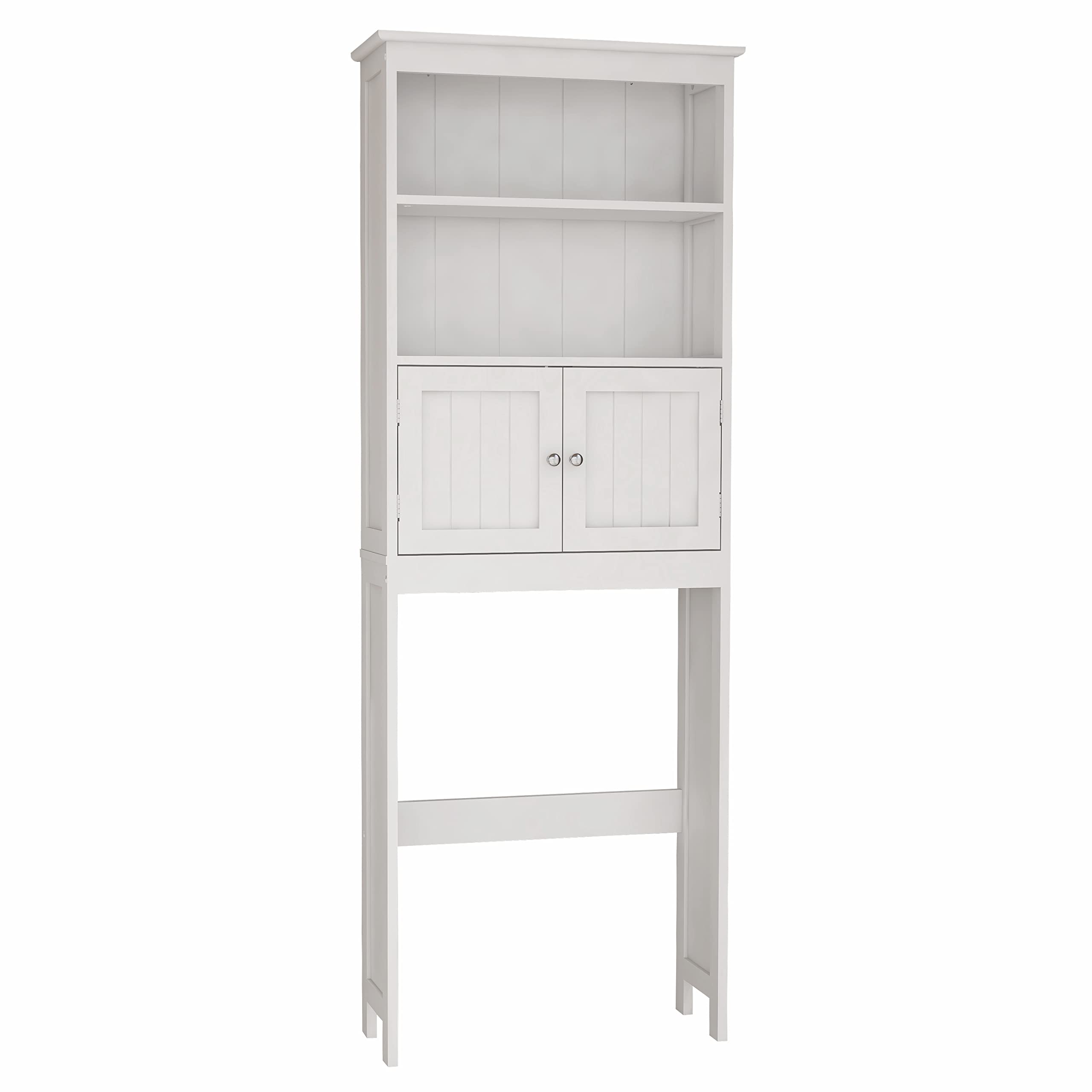 EPOXX Over The Toilet Rack 2 -Tier Toilet Bathroom Spacesaver Storage Shelf with 2 Doors Wood Storage Organizer Cabinet for Bathroom Freestanding Shelf-White (2 Shelves 1 Wooden Door)