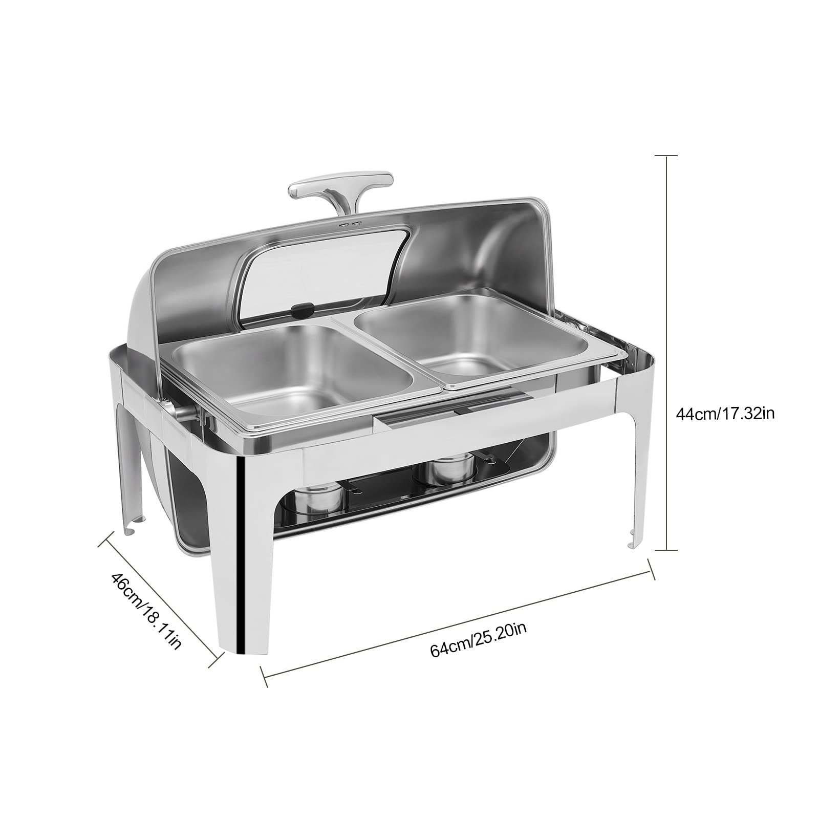 PaNeTnya 13.5L Chafing Dish Buffet Set,Stainless Steel Professional Chafers and Buffet Warmers Set with Visible Window,Food Warmer for Homes,Kitchens,Restaurants (2 Grid)