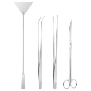 ohtomber aquascape tools aquarium kit - 4pcs terrarium supplies include long tweezers for terrarium, feeding tongs, aquarium scissors, aquarium algae scraper for fish tank cleaning plant trimming