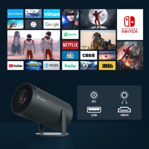 aubor Mini Projector with Android TV 11.0, Support 1080P Smart Portable Projector with 5G WiFi and Bluetooth, 10000 Lumen，Auto Keystone Correction, Premium 360 Sound, 40"-130" Screen Video Projector