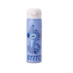 cute stitch water bottle,cartoon anime water bottle cup with straw,quick open insulated bottle for girls 480ml (a)