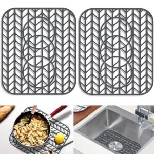 guukin sink protectors for kitchen sink, 13 5/8" x 11 5/8" folding non-slip silicone sink mat grid for bottom of farmhouse stainless steel porcelain sink with 3 reserved holes pack of 2