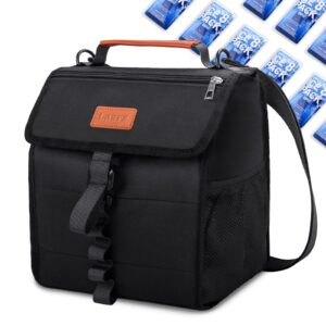 lunch box for men women, insulated lunch bag for men, foldable roll-top lunch box, lunch cooler for men work, office, picnic, beach, hiking, leakproof tote bag for adults - black