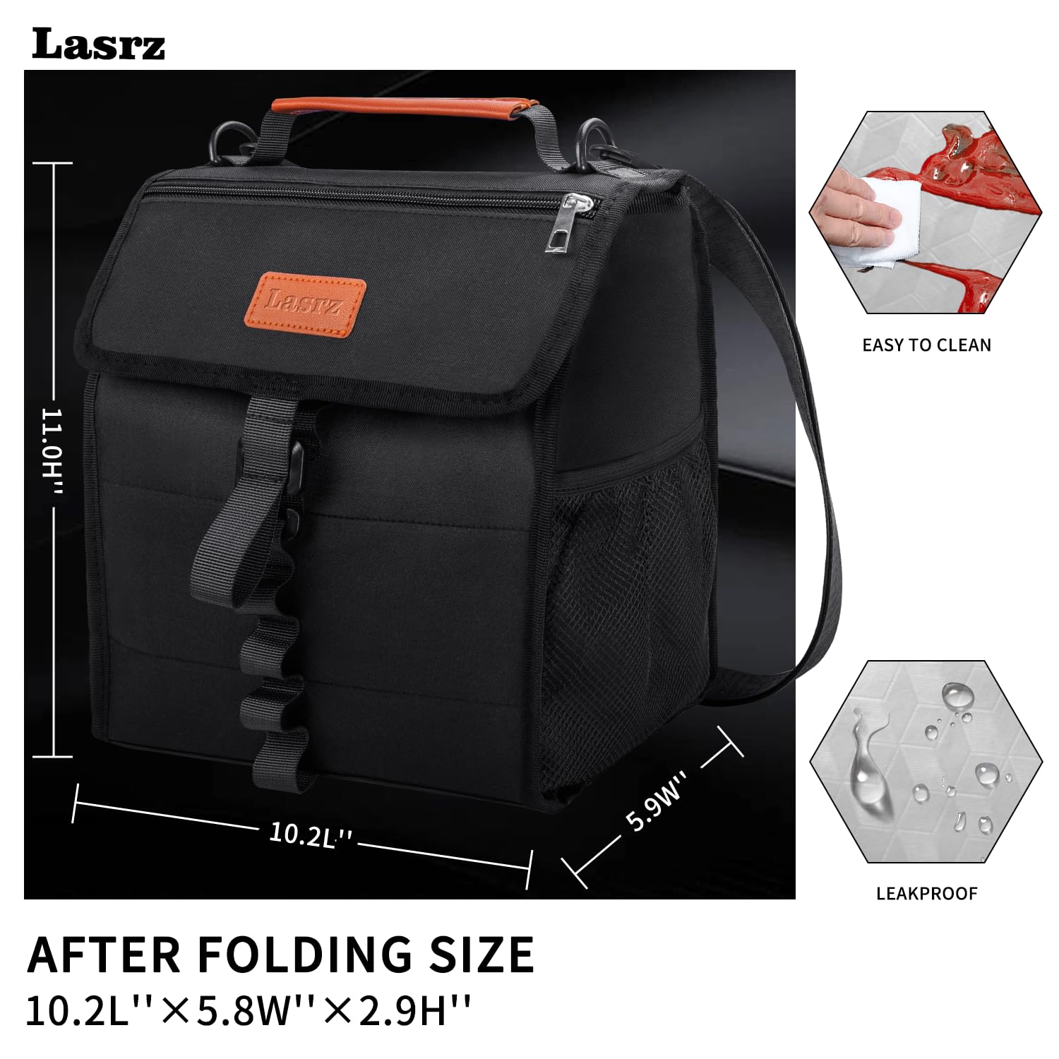 Lunch Box for Men Women, Insulated Lunch Bag for Men, Foldable Roll-Top Lunch Box, Lunch Cooler for Men Work, Office, Picnic, Beach, Hiking, Leakproof Tote Bag for Adults - Black