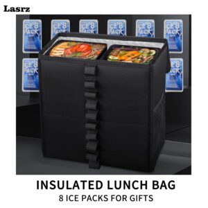 Lunch Box for Men Women, Insulated Lunch Bag for Men, Foldable Roll-Top Lunch Box, Lunch Cooler for Men Work, Office, Picnic, Beach, Hiking, Leakproof Tote Bag for Adults - Black