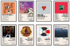 twnslla kanye poster set of 8, kanye album cover limited edition posters, rapper music album cover posters for room aesthetic, canvas wall art prints for teens, girls room decor (8x10inch, unframed)