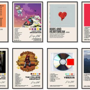 TWNSLLA Kanye Poster Set of 8, Kanye Album Cover Limited Edition Posters, Rapper Music Album Cover Posters for Room Aesthetic, Canvas Wall Art Prints for Teens, Girls Room Decor (8x10inch, unframed)