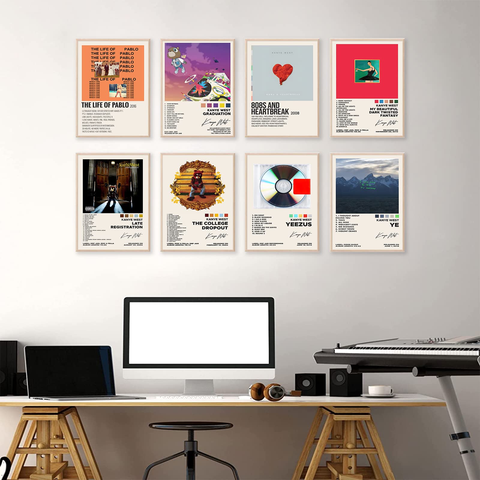 TWNSLLA Kanye Poster Set of 8, Kanye Album Cover Limited Edition Posters, Rapper Music Album Cover Posters for Room Aesthetic, Canvas Wall Art Prints for Teens, Girls Room Decor (8x10inch, unframed)